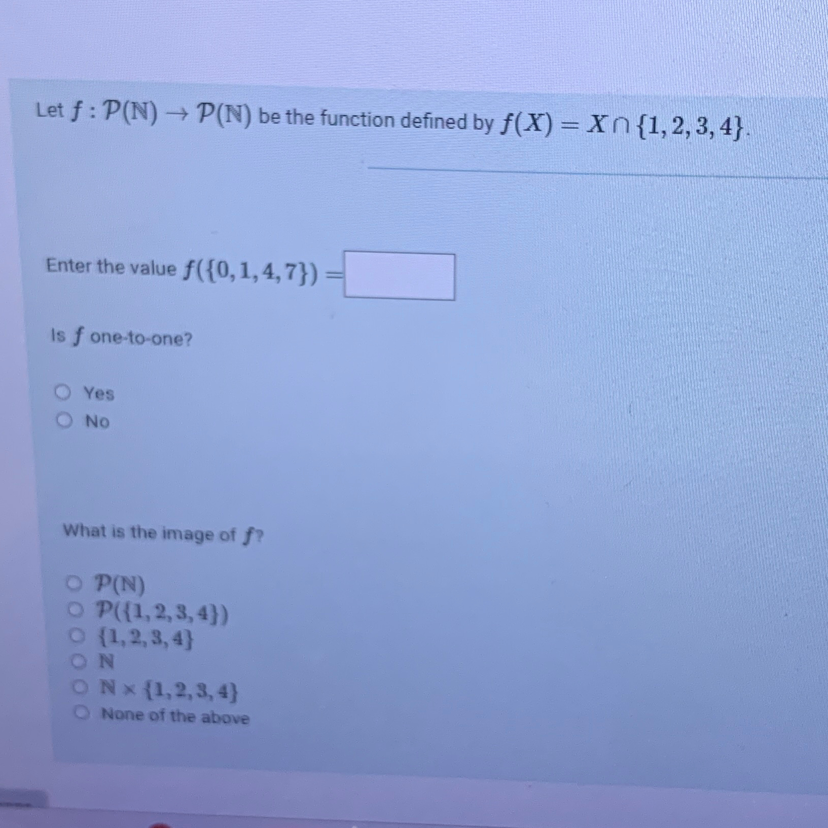 Solved Let f:P(N)→P(N) ﻿be the function defined by | Chegg.com