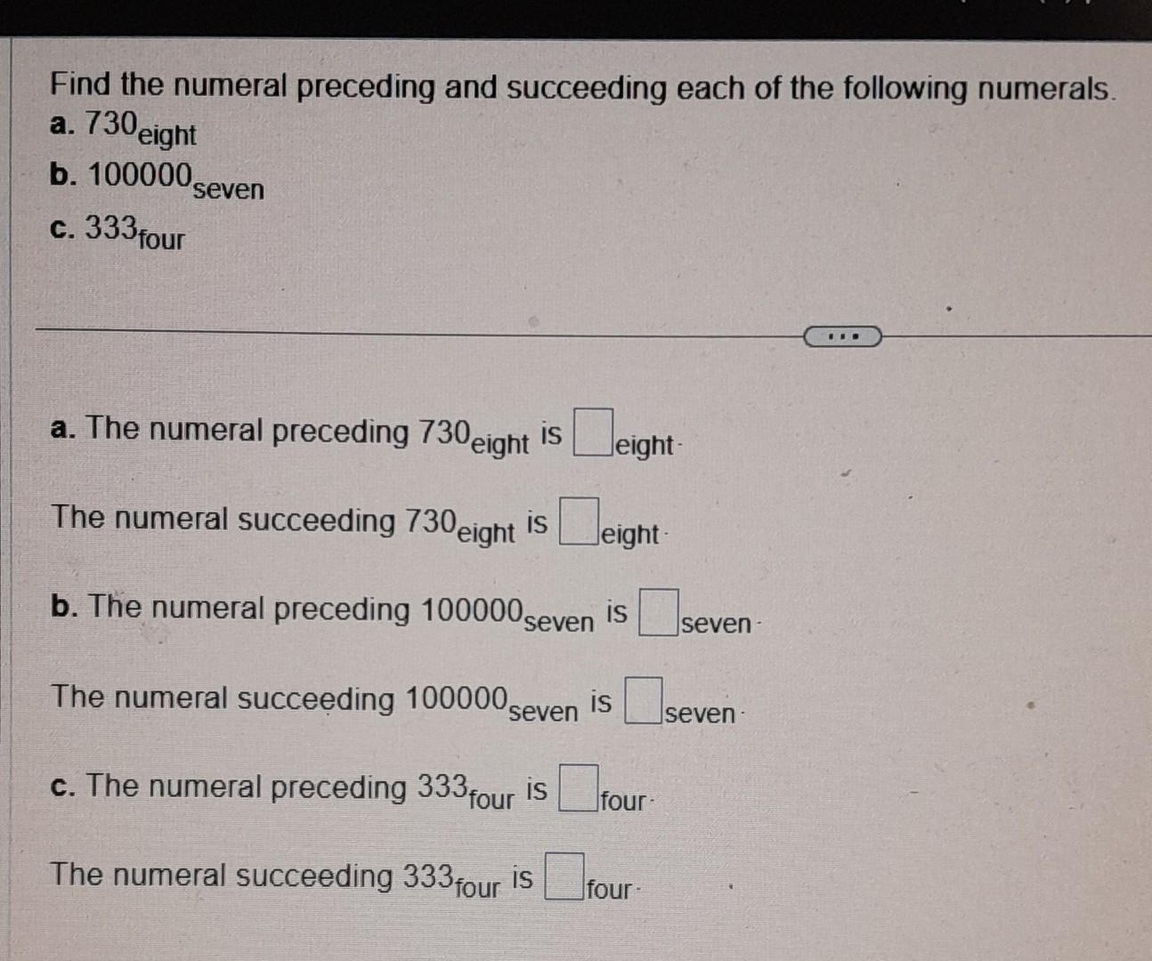 Solved Find the numeral preceding and succeeding each of the | Chegg.com