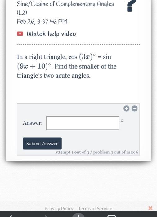 Solved Sine/Cosine of Complementary Angles (L2) Feb 26, | Chegg.com