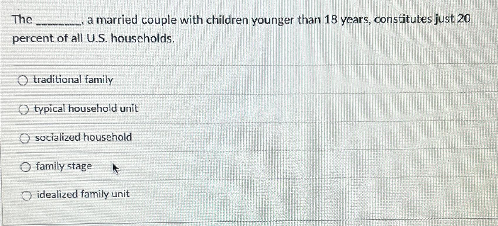 Solved The a married couple with children younger than 18 | Chegg.com