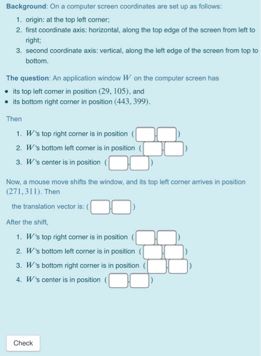 Solved Background: On a computer screen coordinates are set | Chegg.com