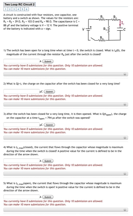 Solved Two Loop RC Circuit 2 A circuit is constructed with | Chegg.com
