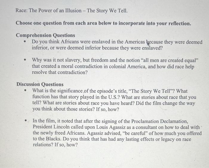 Race: The Power of an Illusion - The Story We Tell. | Chegg.com