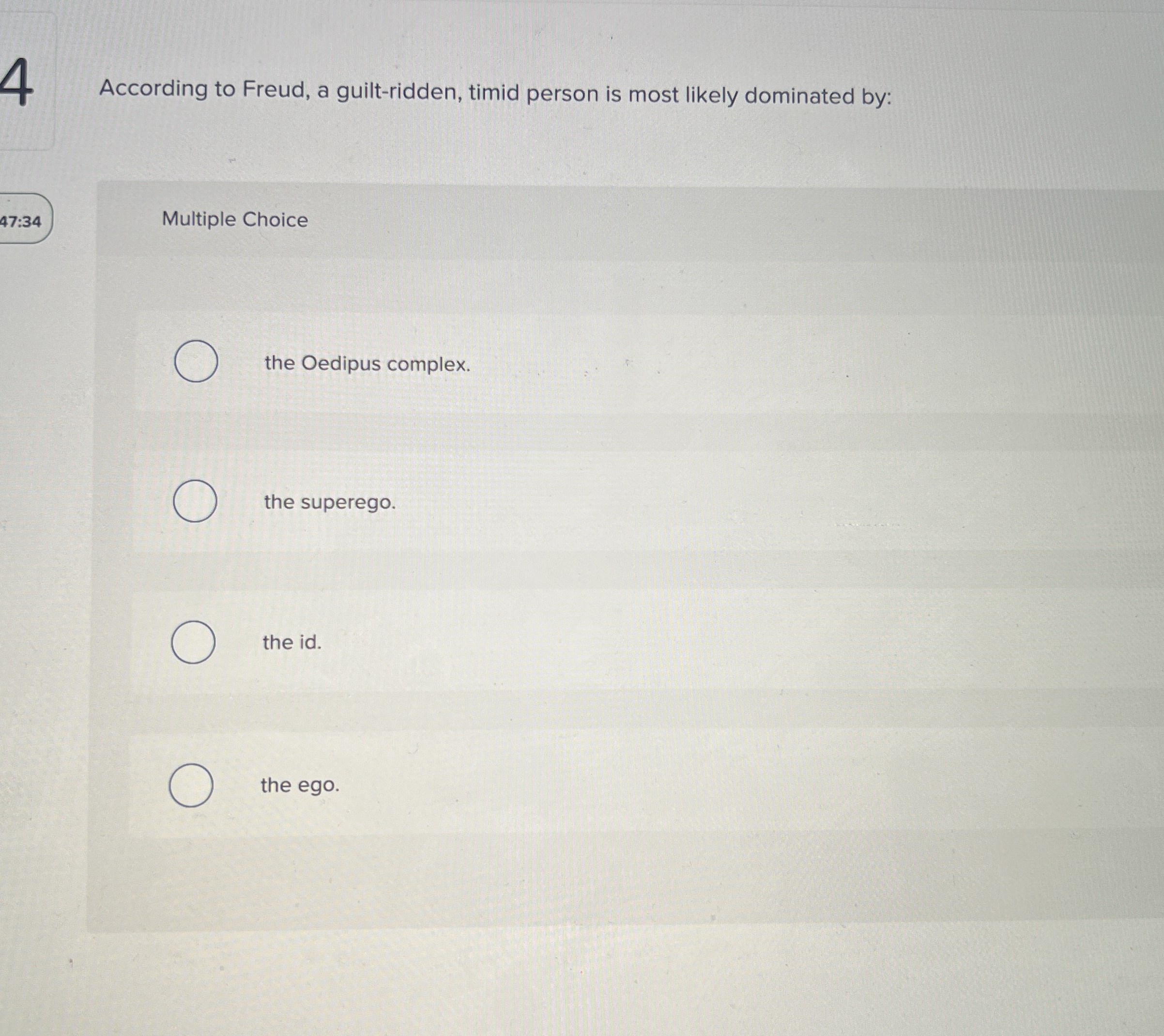 Solved According to Freud, a guilt-ridden, timid person is | Chegg.com