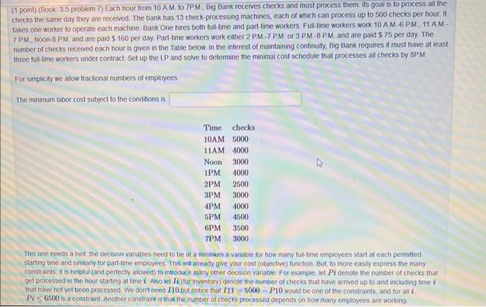 Solved (1 point) (Book: 3.5 problem 7) Each hour from 10 | Chegg.com