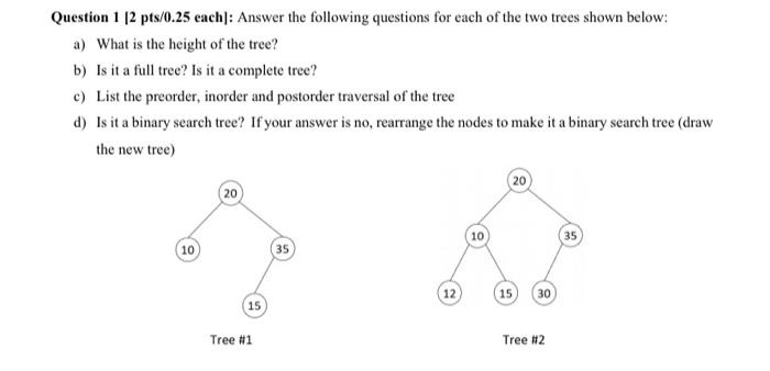 Solved Question 1[2pts/0.25 each]: Answer the following | Chegg.com