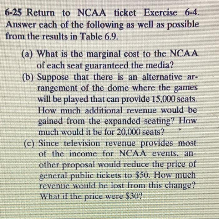 Solved 5-25 Return to NCAA ticket Exercise 6-4. Answer each | Chegg.com