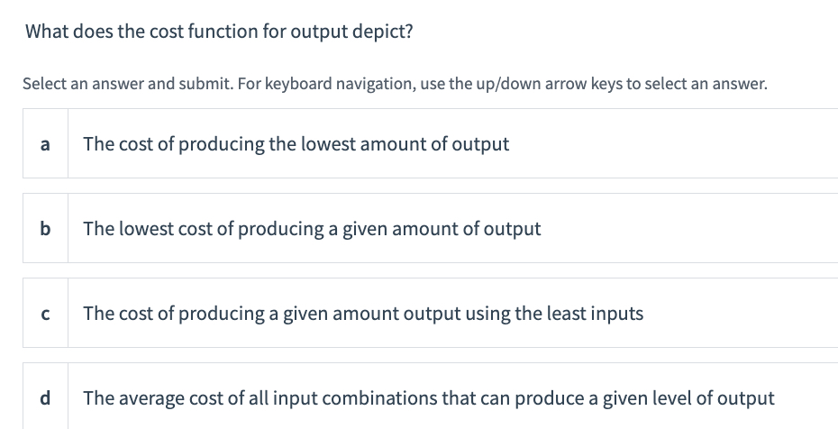 Solved What does the cost function for output depict?Select | Chegg.com