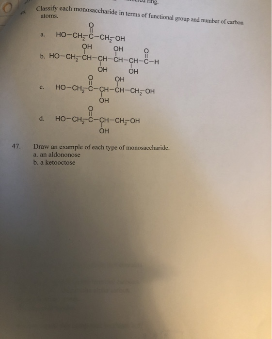 Solved M ICU Hhg. Classify each monosaccharide in terms of | Chegg.com