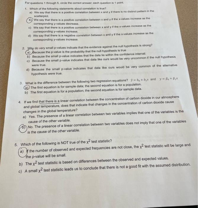 Solved For questions 1 through 5 , circle the correct | Chegg.com