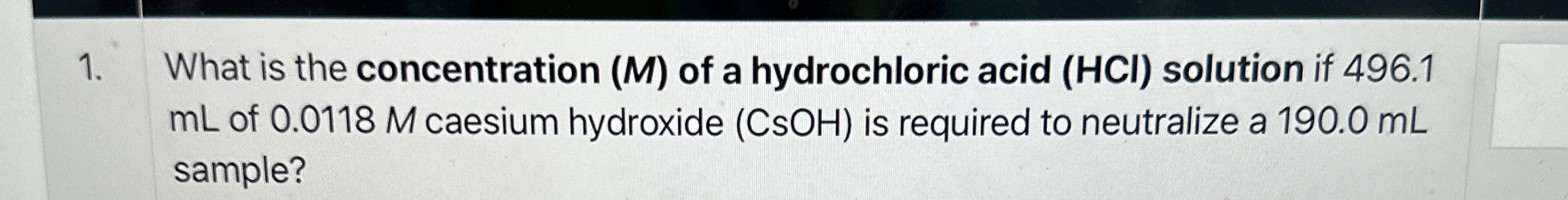 Solved What is the concentration (M) ﻿of a hydrochloric acid | Chegg.com