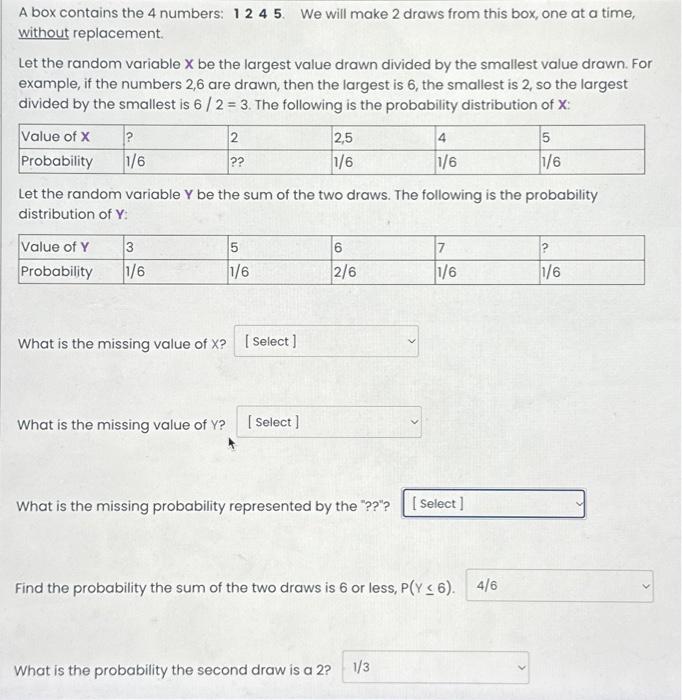 Solved A box contains the 4 numbers: 1245 . We will make 2 | Chegg.com