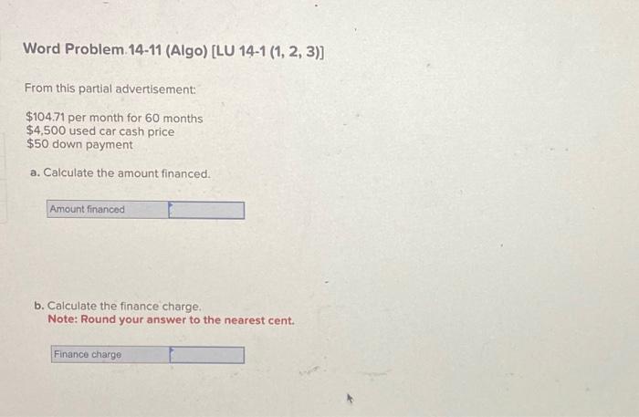 Solved Word Problem. 14-11 (Algo) [LU 14-1 (1, 2, 3)] From | Chegg.com