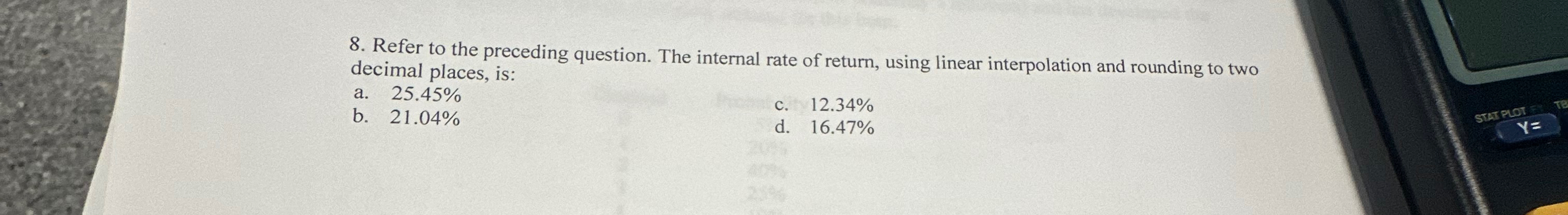 Solved Refer to the preceding question. The internal rate of | Chegg.com