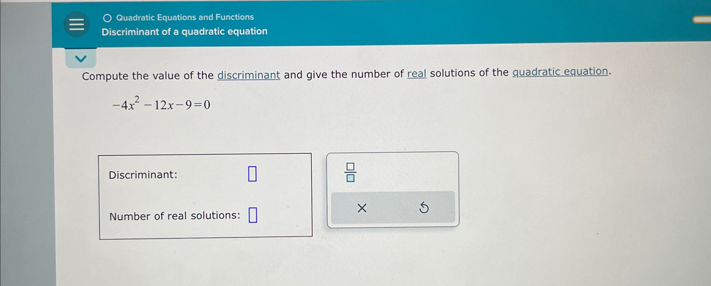 Solved Quadratic Equations and FunctionsDiscriminant of a | Chegg.com