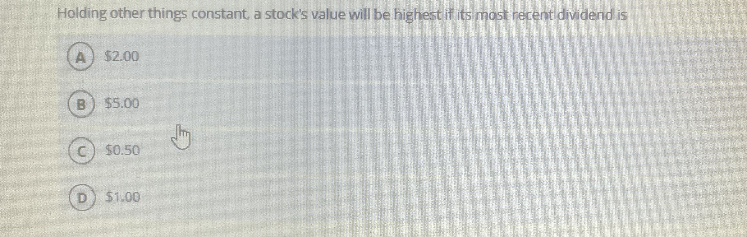 Solved Holding other things constant, a stock's value will | Chegg.com