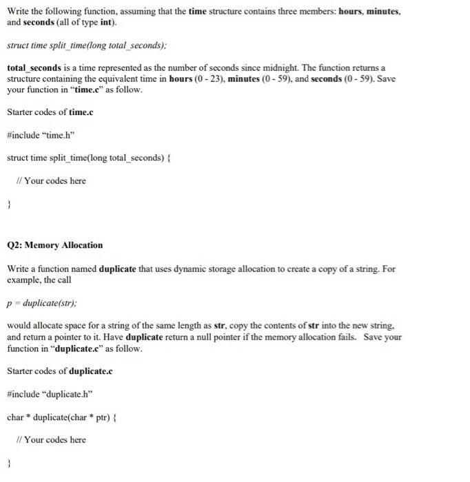 Solved Write the following function, assuming that the time | Chegg.com