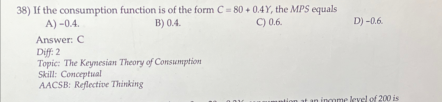Solved If the consumption function is of the form C=80+0.4Y, | Chegg.com