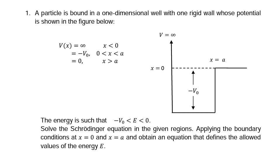 Solved 1. A particle is bound in a one-dimensional well with | Chegg.com