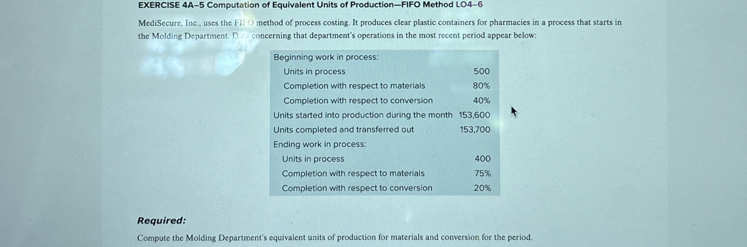 Solved EXERCISE 4A-5 ﻿Computation of Equivalent Units of | Chegg.com