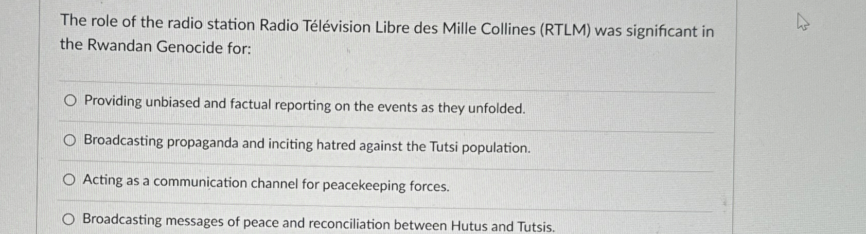 Solved The role of the radio station Radio Télévision Libre | Chegg.com