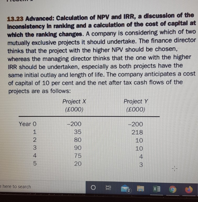 Solved 13.23 Advanced: Calculation of NPV and IRR, a | Chegg.com