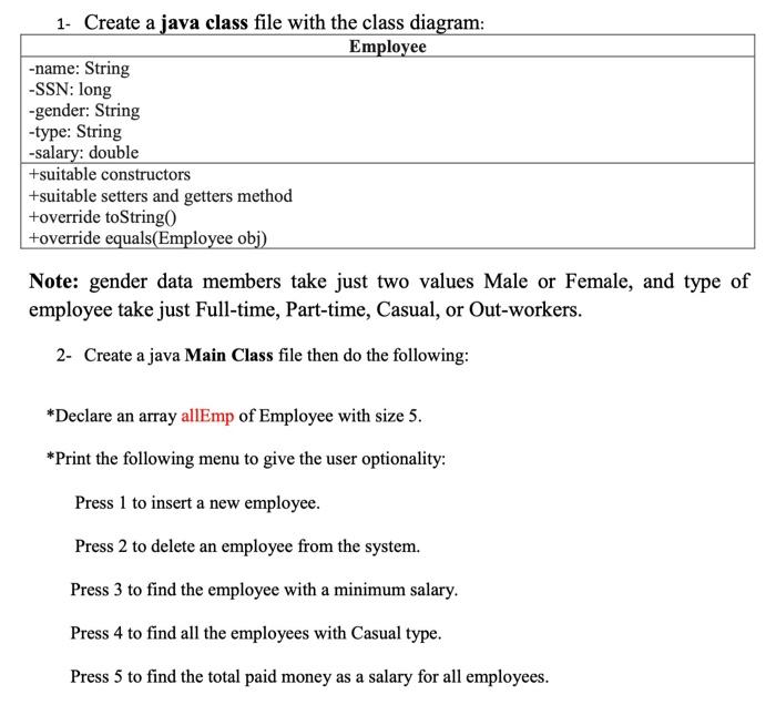 Solved 1 Create A Java Class File With The Class Diagram 0405