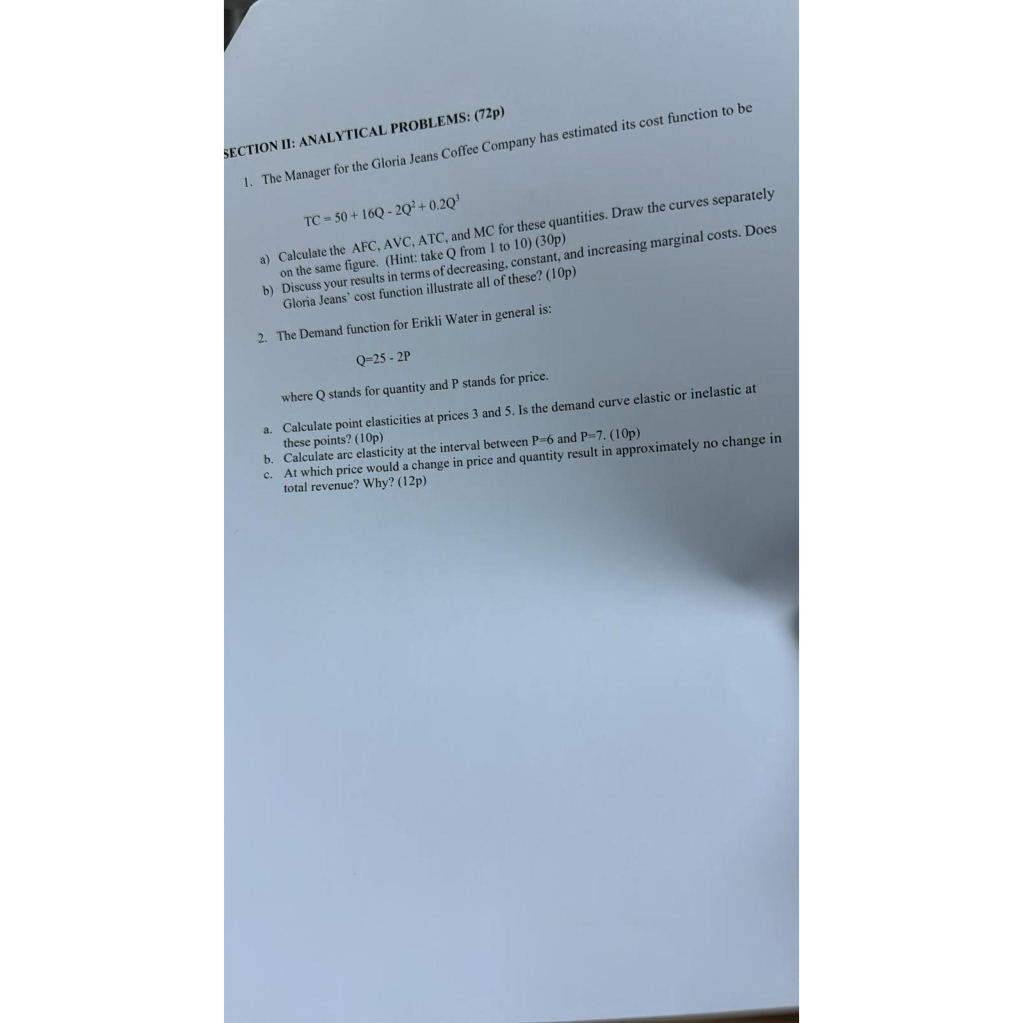 Solved SECTION II: ANALYTICAL PROBLEMS: (72p)The Manager for | Chegg.com