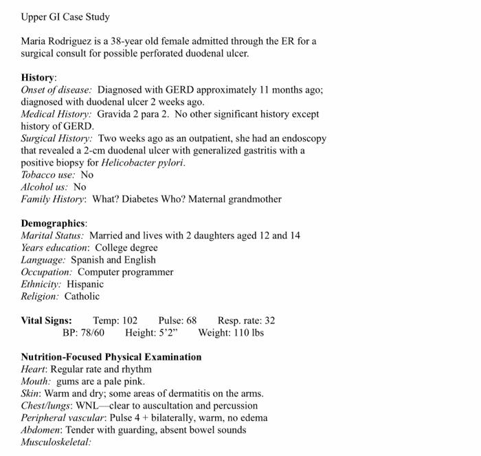 Solved Upper GI Case Study Maria Rodriguez is a 38-year old | Chegg.com