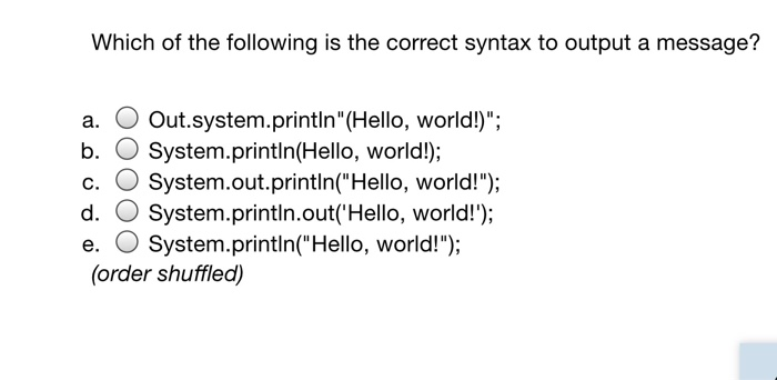 Solved Which Of The Following Is The Correct Syntax To Chegg