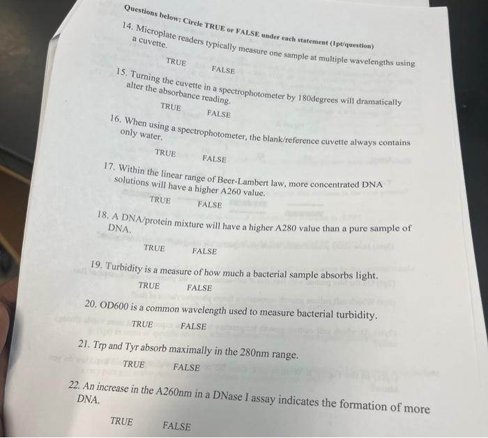 Solved Questions below: Circle TRUE or FALSE under each | Chegg.com