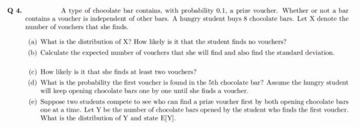 Solved 4. A type of chocolate bar contains, with probability | Chegg.com