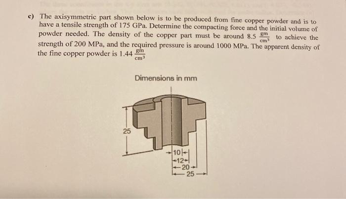 Solved c) The axisymmetric part shown below is to be | Chegg.com
