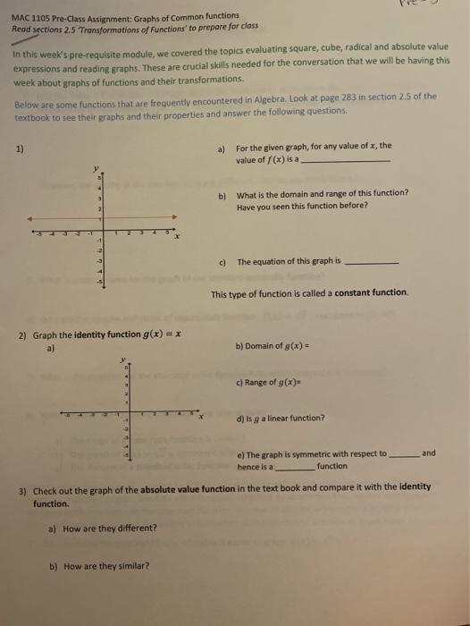 Solved MAC 1105 Pre-Class Assignment Graphs of Common | Chegg.com