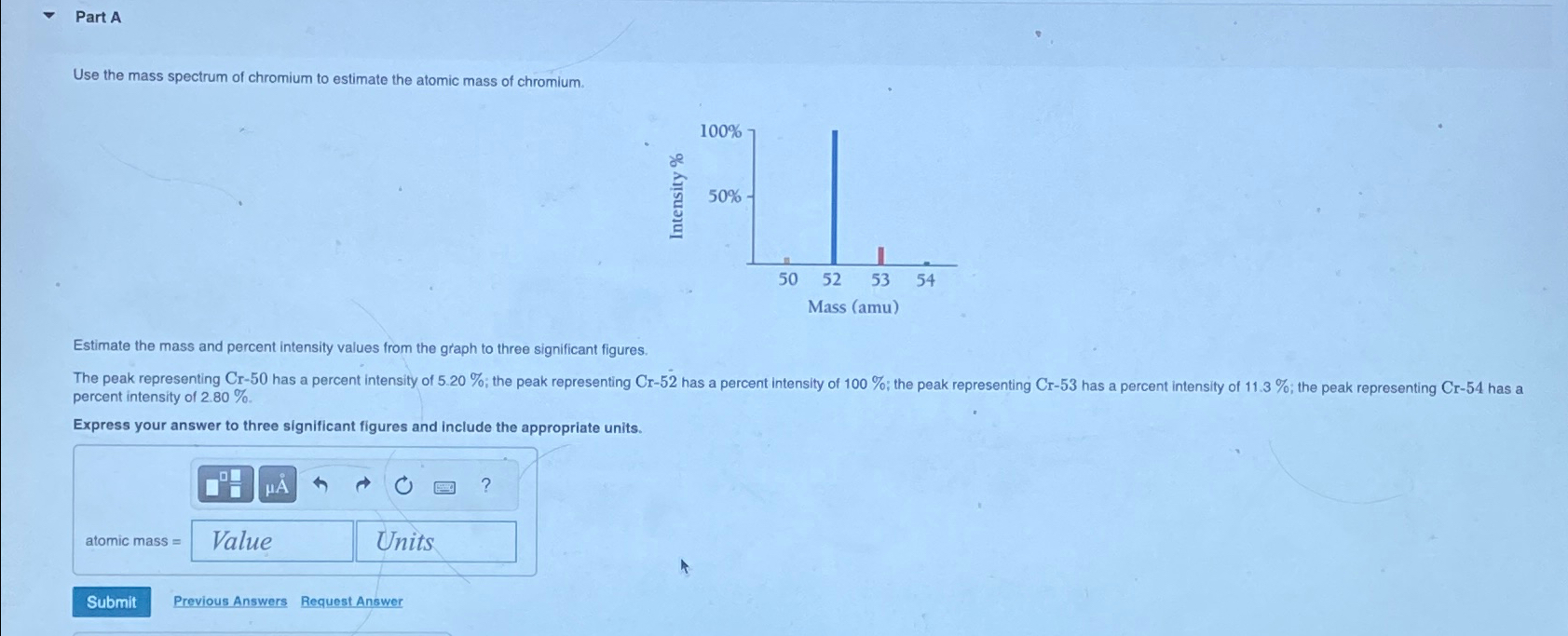 Solved Part AUse the mass spectrum of chromium to estimate | Chegg.com