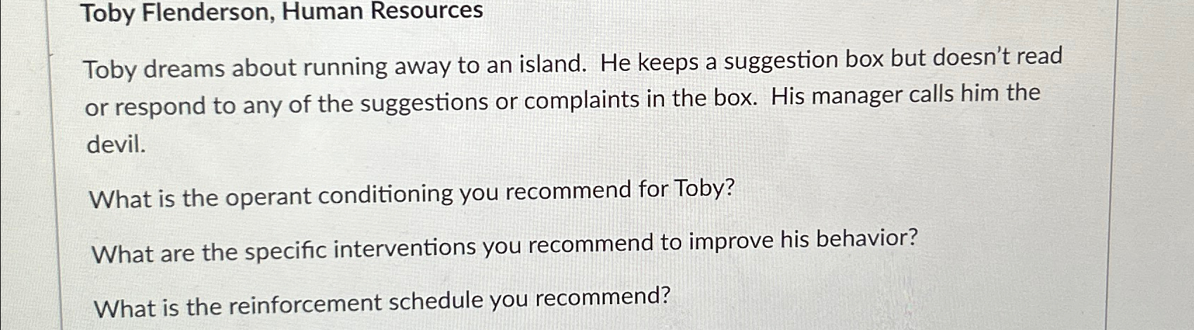 Solved Toby Flenderson, Human ResourcesToby dreams about | Chegg.com