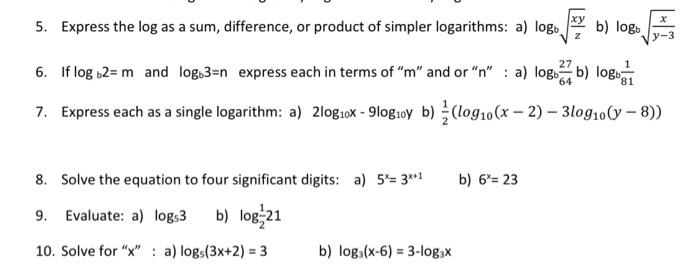 Solved 5. Express the log as a sum, difference, or product | Chegg.com