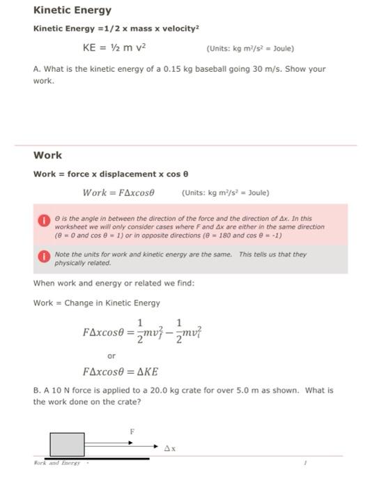 Solved Kinetic Energy Kinetic Energy =1/2 x mass x velocity | Chegg.com