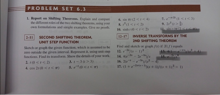 Solved PROBLEM SET 6.3 3 1. Report on Shifting Theorems. | Chegg.com