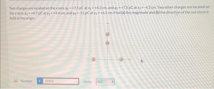 Solved Two charges are located on the x axis: q1=+7.5μC at | Chegg.com