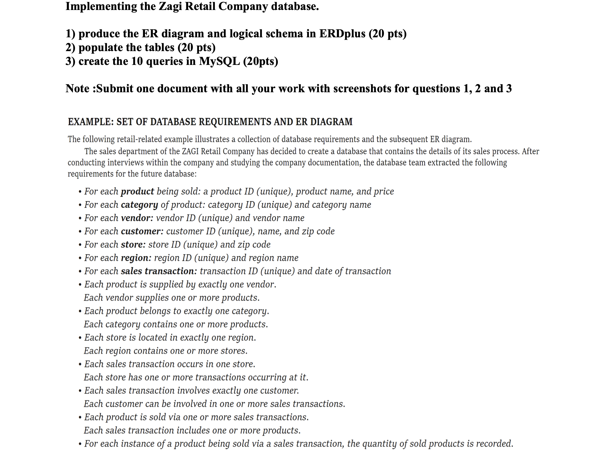Solved EXAMPLE: SET OF DATABASE REQUIREMENTS AND ER | Chegg.com