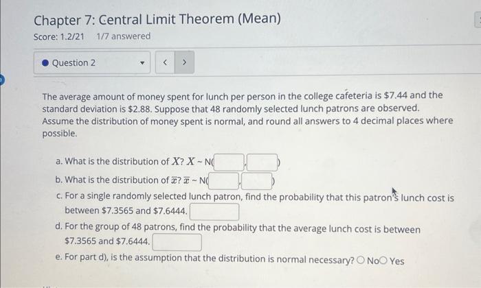 Solved Chapter 7: Central Limit Theorem (Mean) Score: | Chegg.com