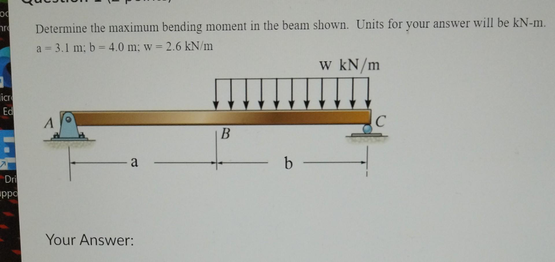 Solved Determine the maximum bending moment in the beam | Chegg.com