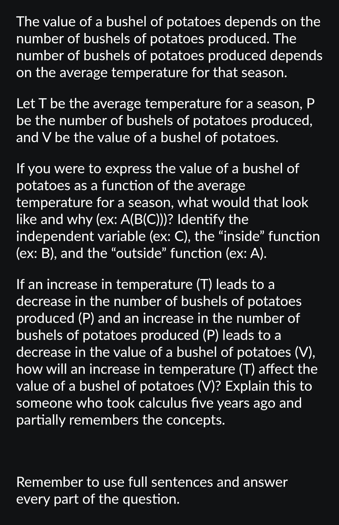 Solved The value of a bushel of potatoes depends on the | Chegg.com