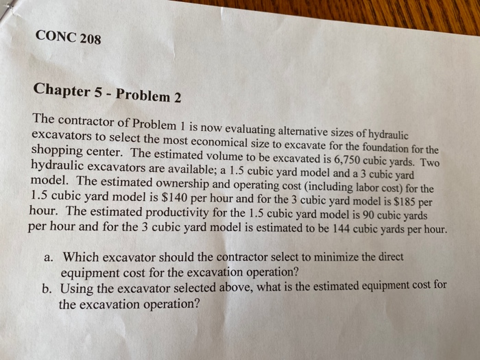 Solved CONC 208 Chapter 5 - Problem 2 The contractor of | Chegg.com