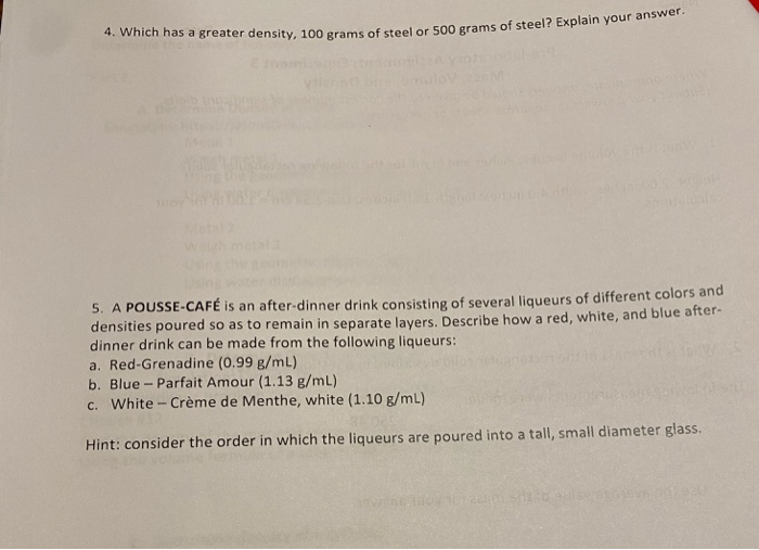 Solved Pre-laboratory Assignment: Experiment 3 Mass, Volume, | Chegg.com