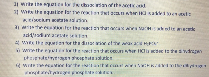 Solved 1) Write the equation for the dissociation of the | Chegg.com