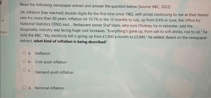 Solved Read the following newspaper extract and answer the | Chegg.com