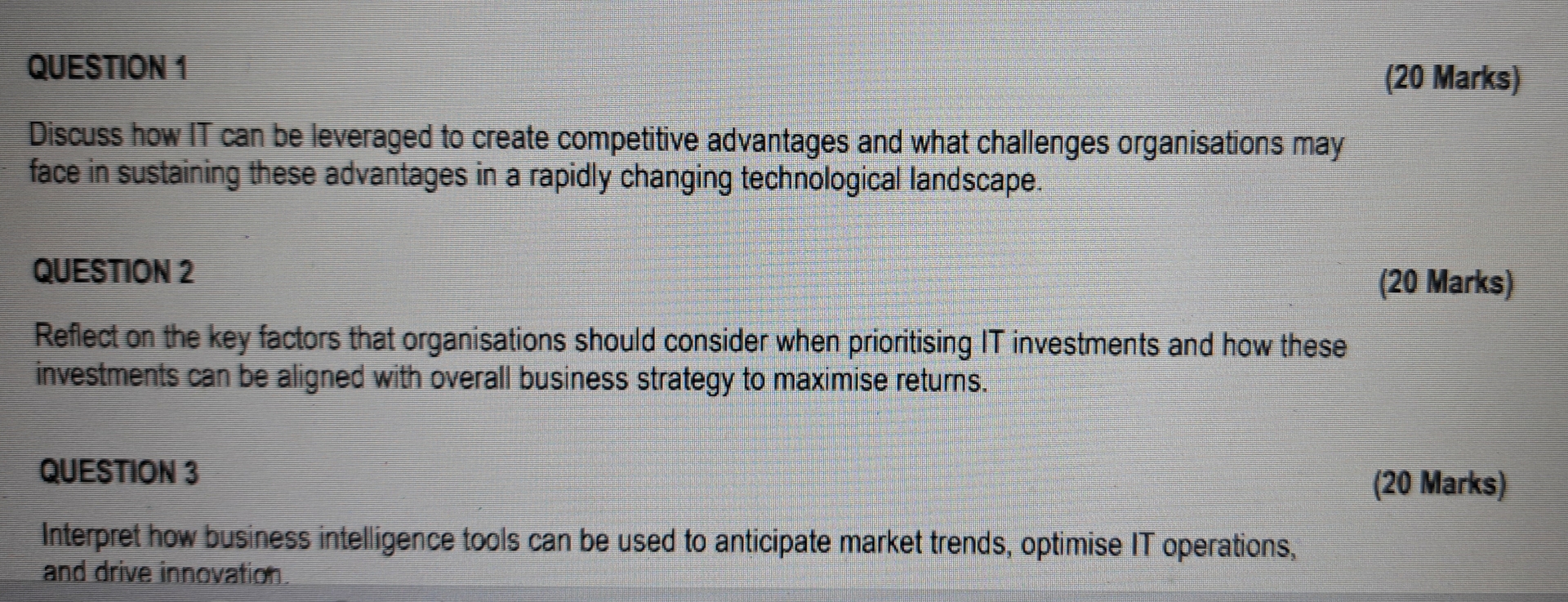 Solved QUESTION 1(20 ﻿Marks)Discuss how IT can be leveraged | Chegg.com