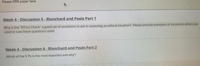 Solved Week 4 - Discussion 5 - Blanchard and Peale Part 1 | Chegg.com